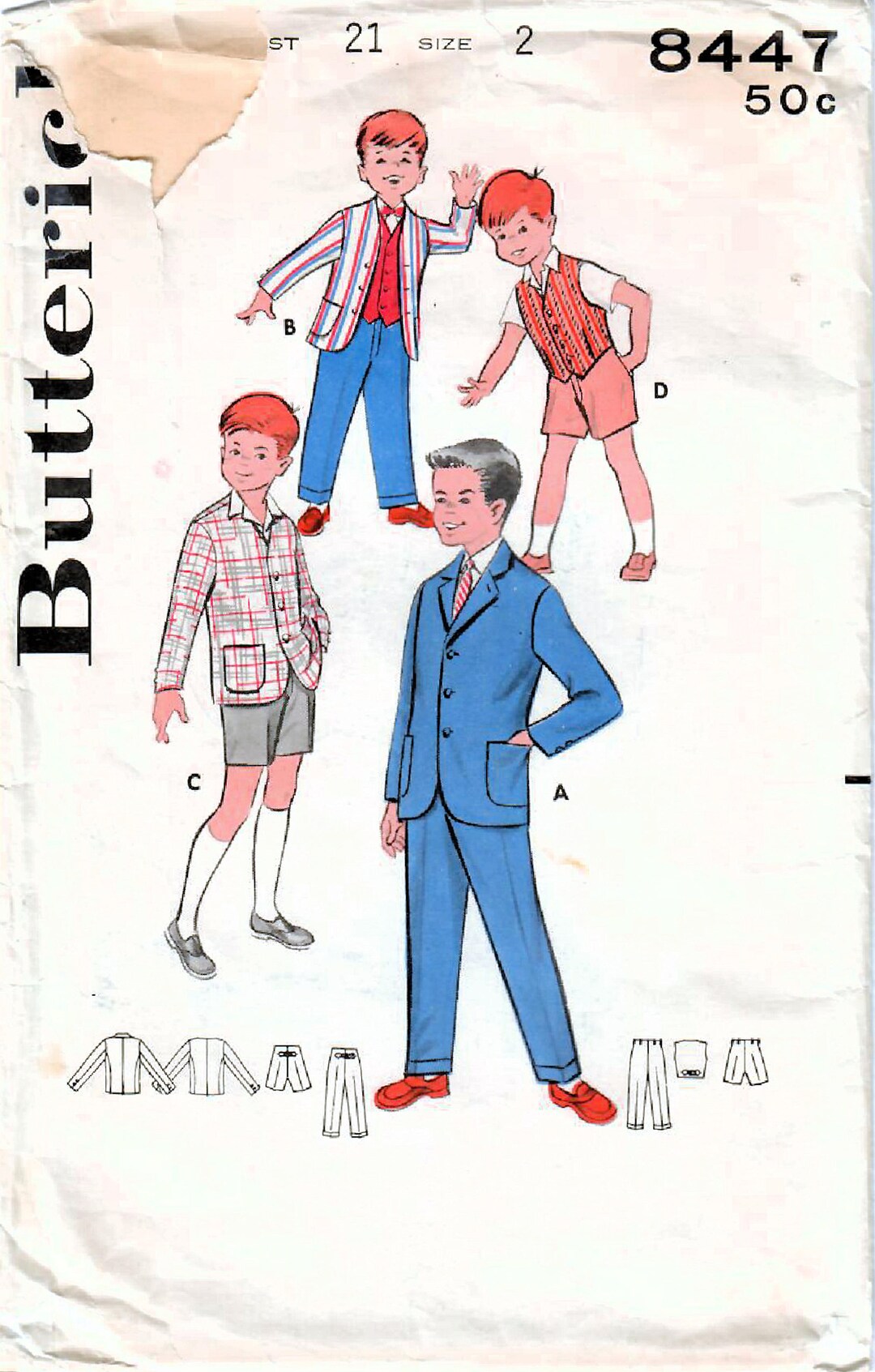 1950s Butterick 8447 Vintage Sewing Pattern Boy's 3 Piece Suit, Long ...