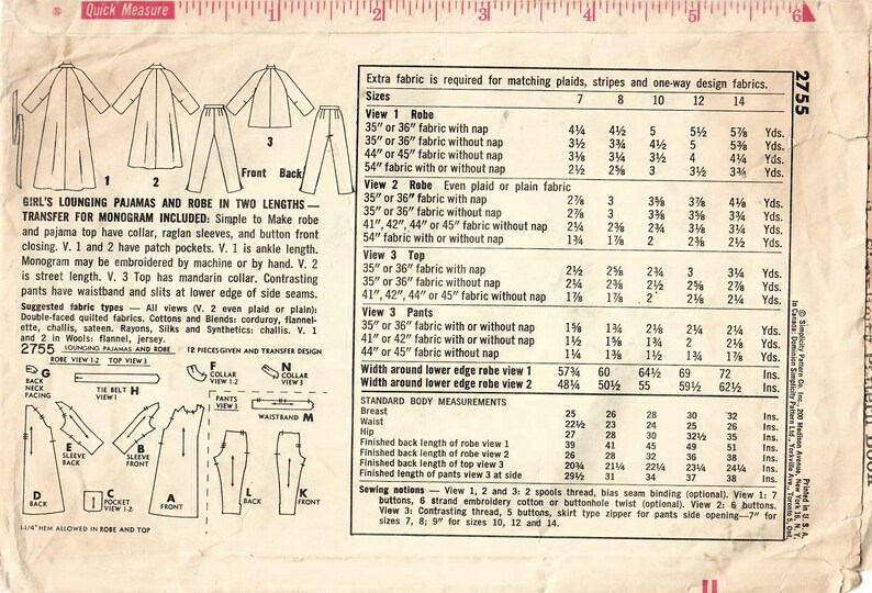 1950s Simplicity 2755 Vintage Sewing Pattern Girls Robe | Etsy