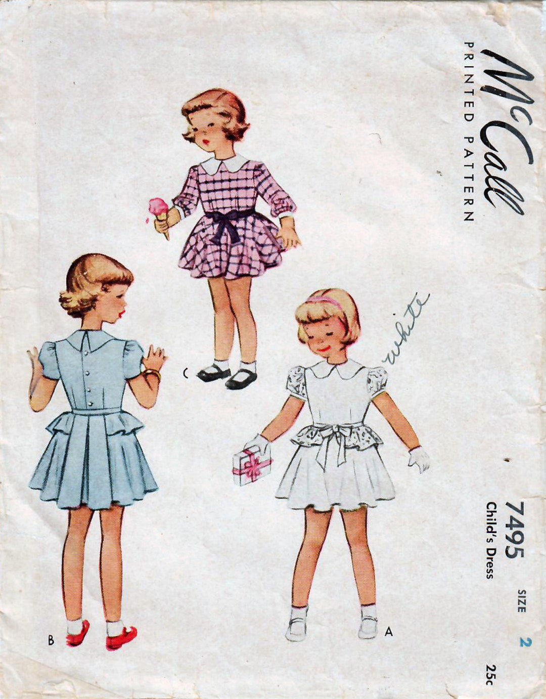 1940s Mccall 7495 Vintage Sewing Pattern Girls Party Dress, Flare Dress ...
