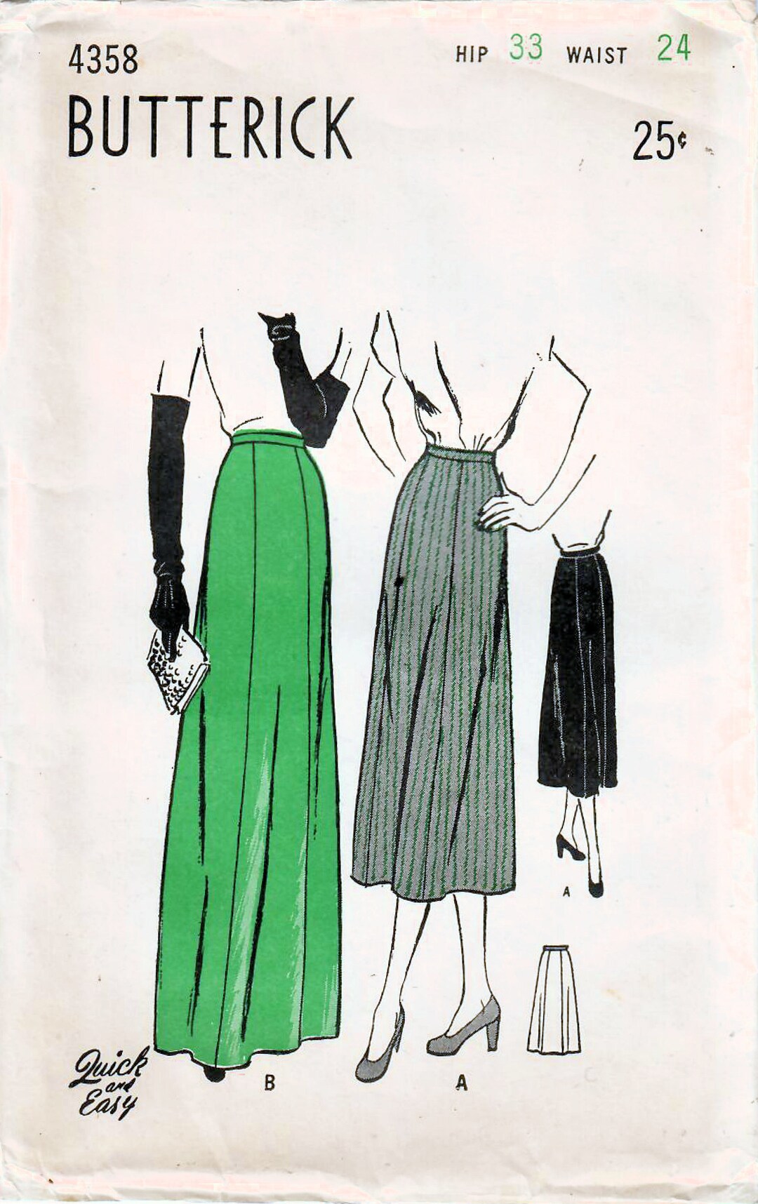 1940s Butterick 4358 UNUSED Vintage Sewing Pattern Misses Midi Skirt ...