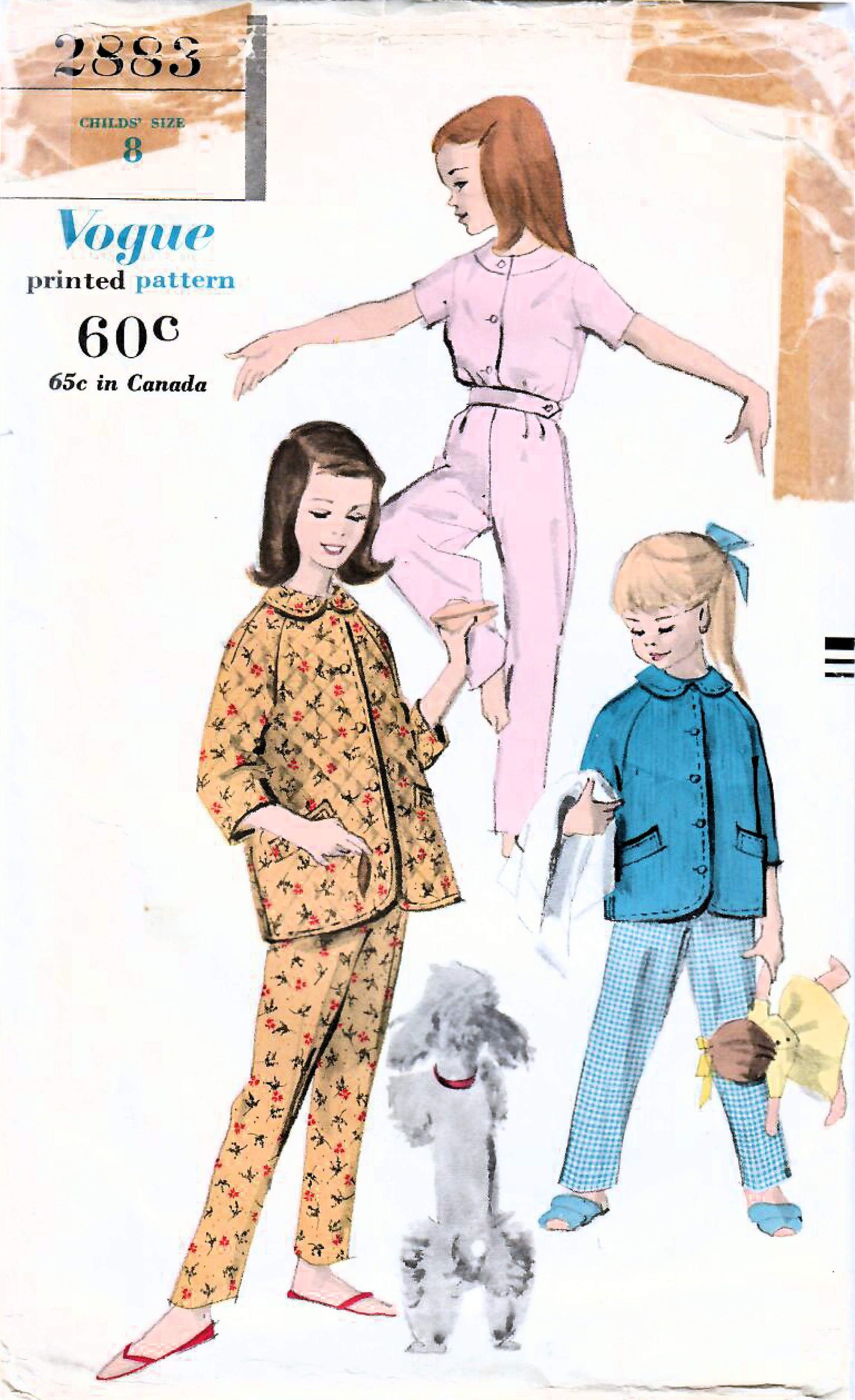 1950s Vogue 2883 Vintage Sewing Pattern Girls Two Piece Pajamas, Long ...