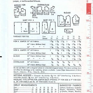 1950s Butterick 9130 UNCUT Vintage Sewing Pattern Girls Jumper, Blouse ...