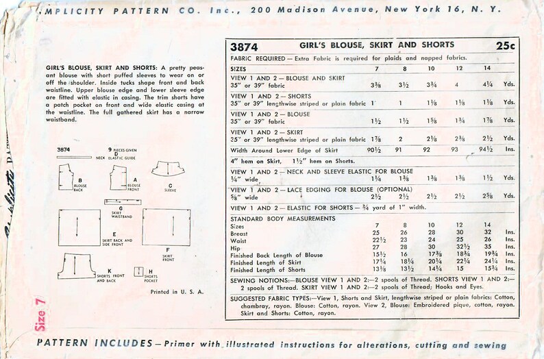 1950s Simplicity 3873 Vintage Sewing Pattern Girl's | Etsy