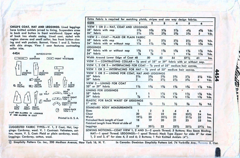 1950s Simplicity 4454 Vintage Sewing Pattern Girls Coat - Etsy