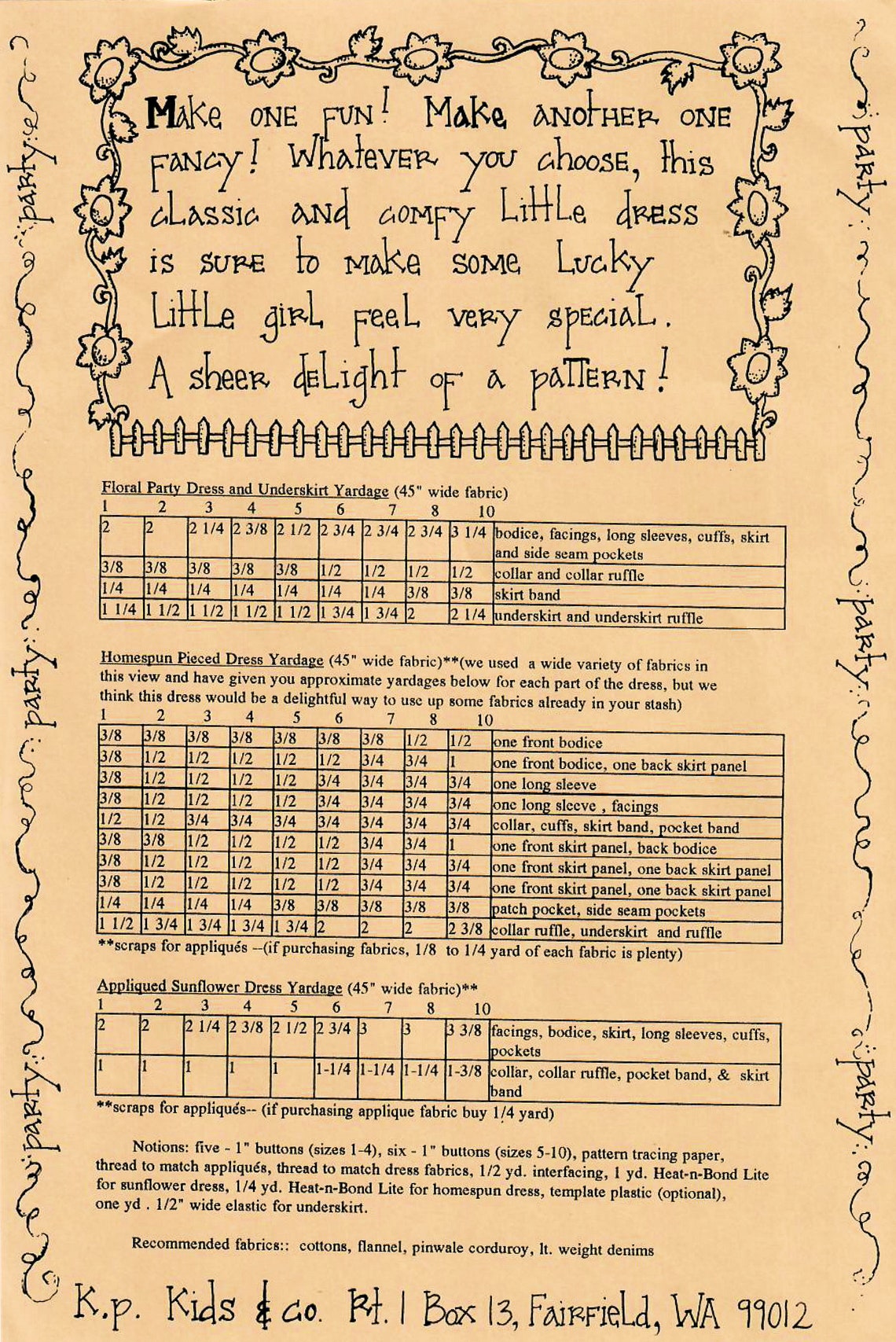 1990s KP Kids & Co UNCUT Vintage Sewing Pattern Garden Party - Etsy