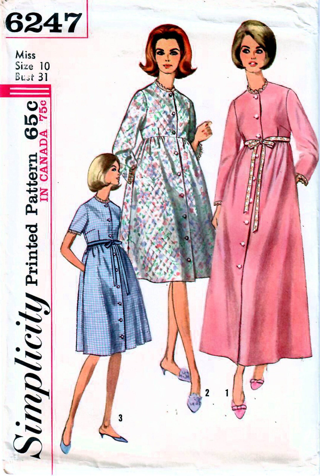 1960s Simplicity 6247 UNCUT Vintage Sewing Pattern Misses Short Robe ...