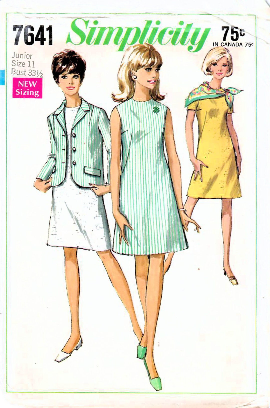 1960s Simplicity 7641 Vintage Sewing Pattern A-line 4-H Dress, Tailored 4-H Jacket Junior Size 9 ...