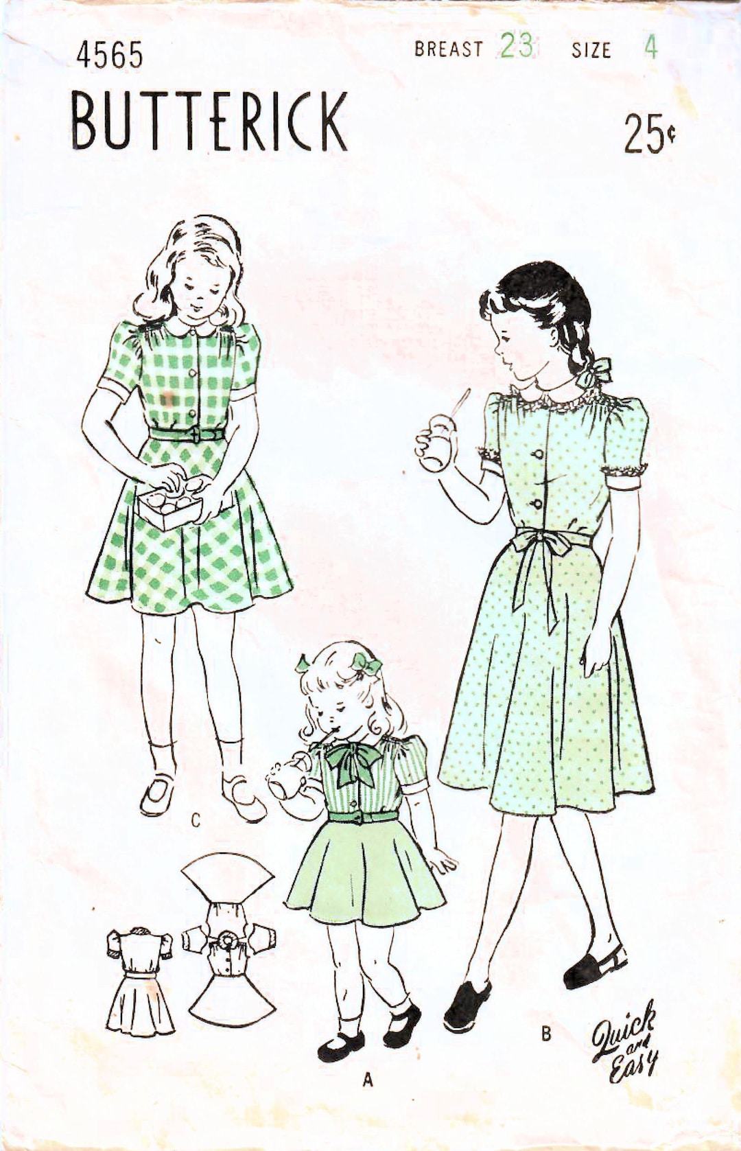 1940s Butterick 4565 Vintage Sewing Pattern Shirtwaist Dress, Fit and ...