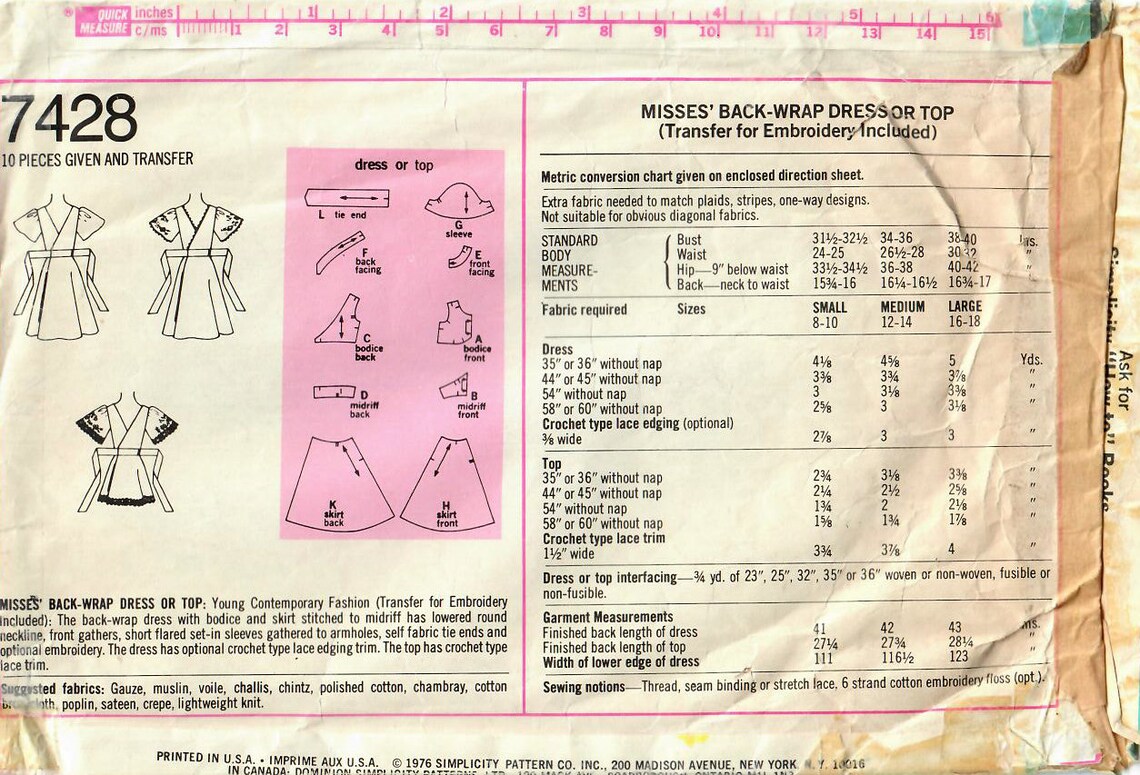 1970s Simplicity 7428 Vintage Sewing Pattern Misses Wrap Dress, Wrap ...