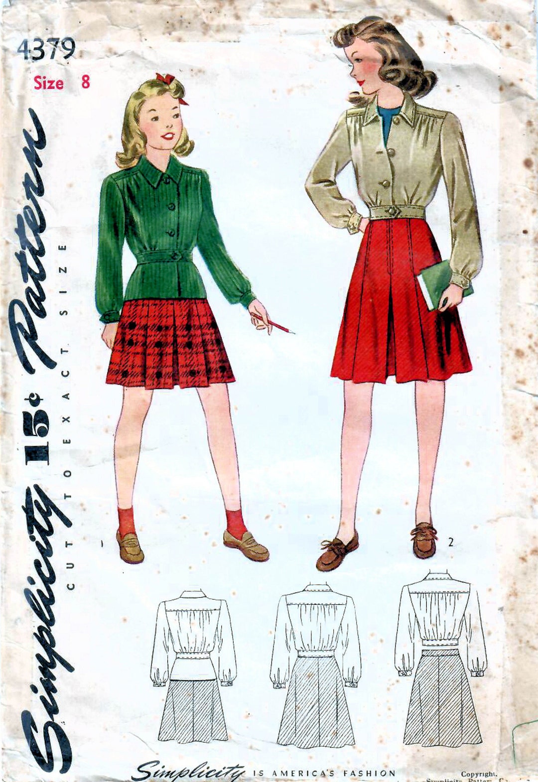 1940s Simplicity 4379 Vintage Sewing Pattern Bomber Jacket, Flared ...
