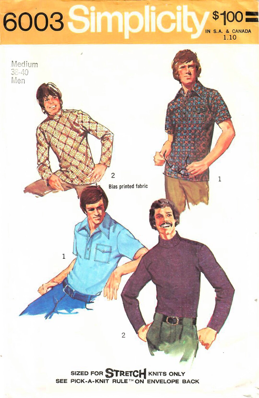 1970s Simplicity 6003 Vintage Sewing Pattern Polo Shirt, Turtleneck Top ...