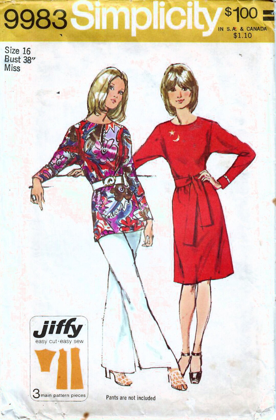 1970s Simplicity 9983 Vintage Sewing Pattern Misses Dolman Sleeve Dress ...