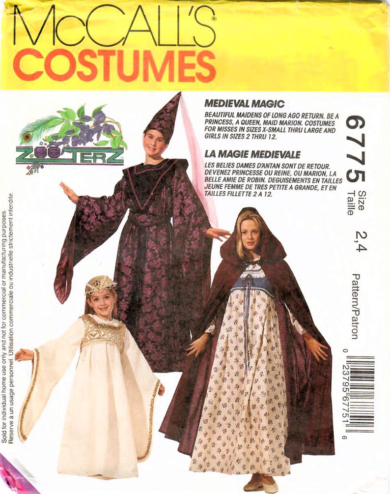 Medieval Costume Sewing Pattern: Mccall's 6775 Princess, Queen, Maid ...