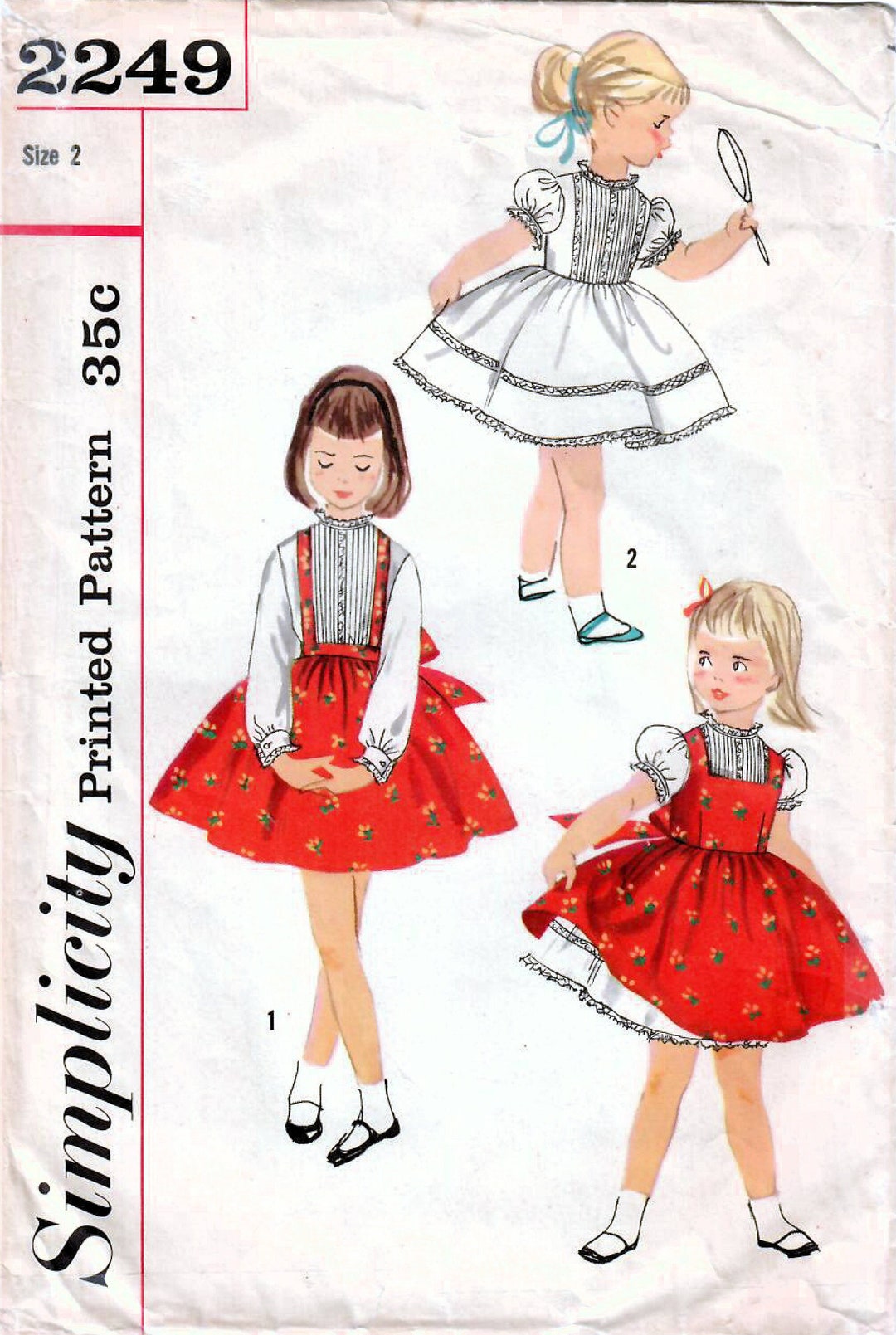 1950s Simplicity 2249 Vintage Sewing Pattern Girls Full Skirt Jumper ...