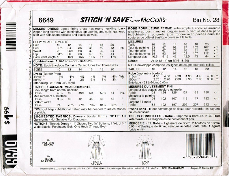 1990s McCall's 6649 UNCUT Vintage Sewing Pattern Misses | Etsy