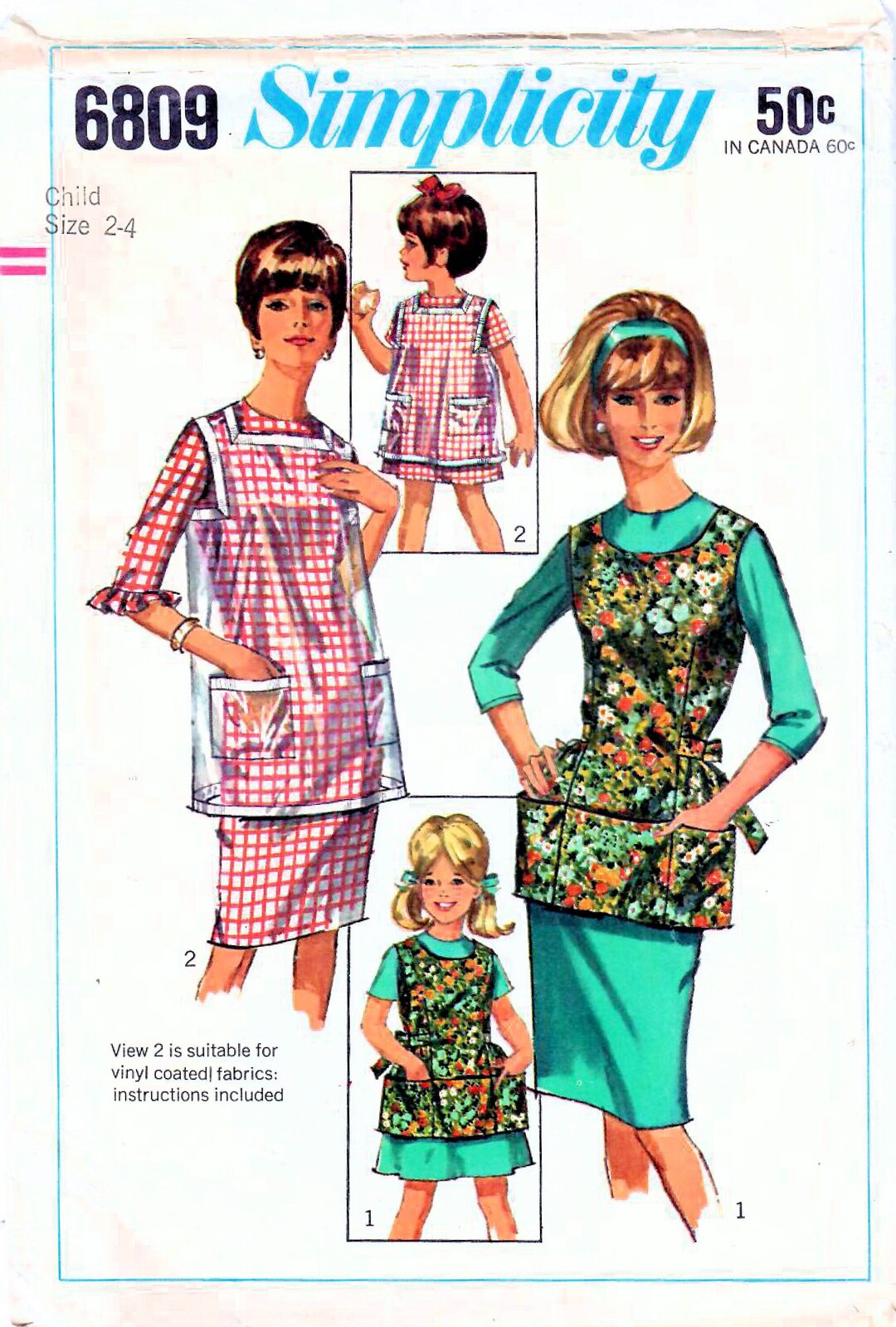 1960s Simplicity 6809 Vintage Sewing Pattern Full Apron, Art Smock ...