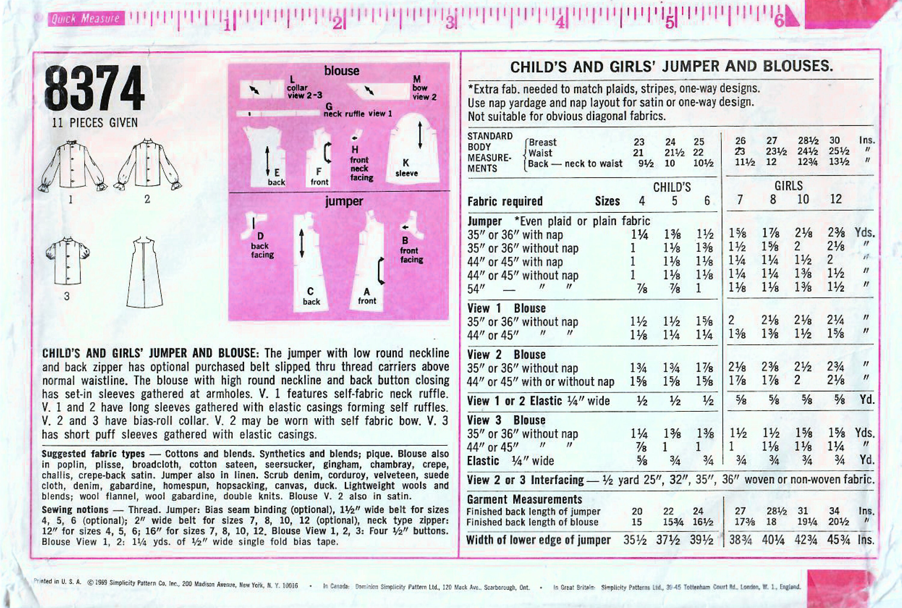 1960s Simplicity 8374 Vintage Sewing Pattern Girls A-line | Etsy