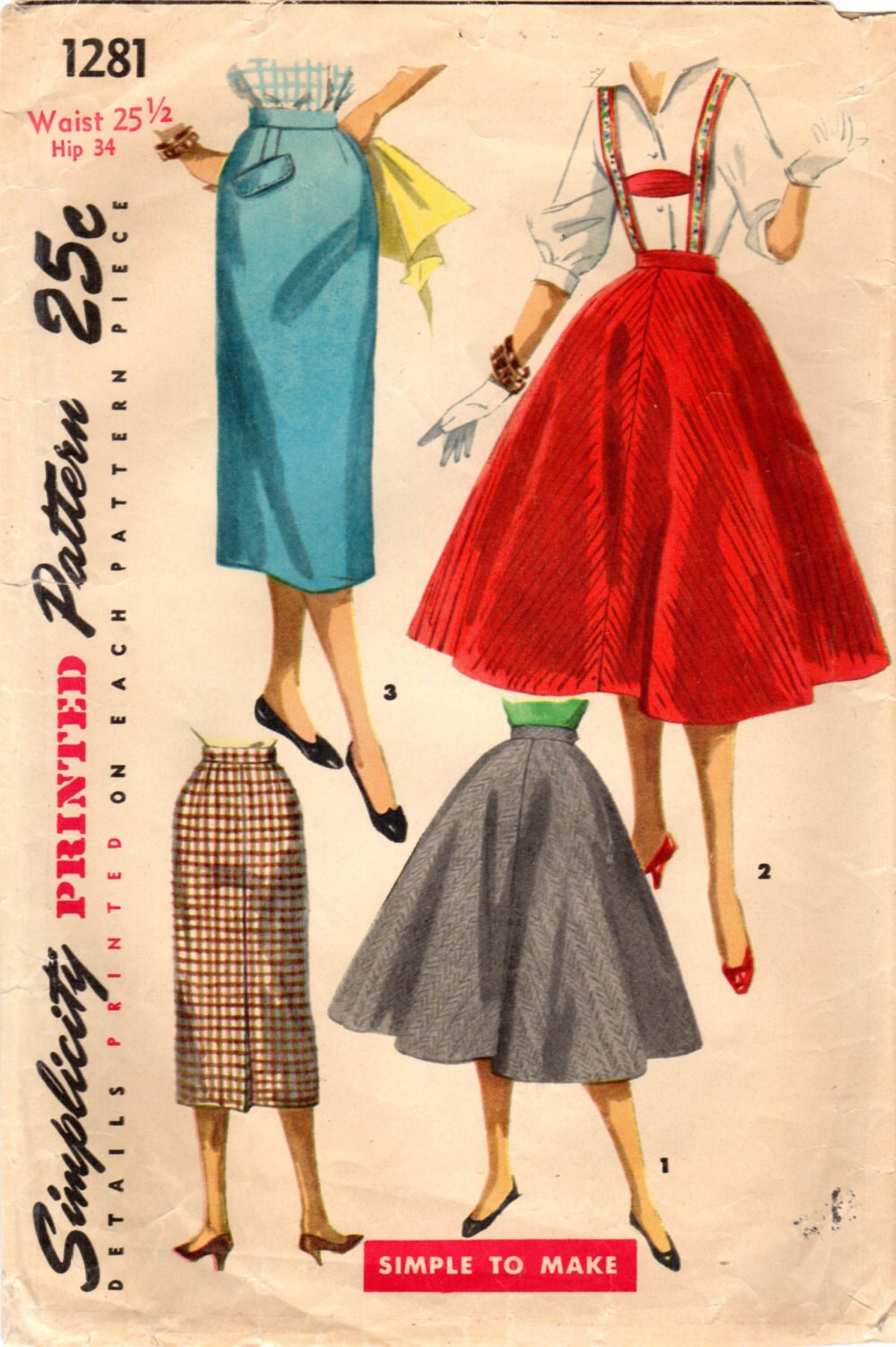 1950s Simplicity 1281 Vintage Sewing Pattern Junior Misses | Etsy