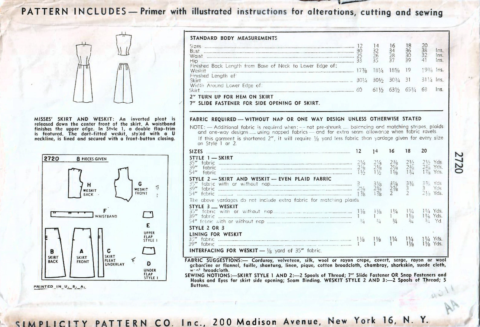 1940s Simplicity 2720 Vintage Sewing Pattern Misses Midi - Etsy