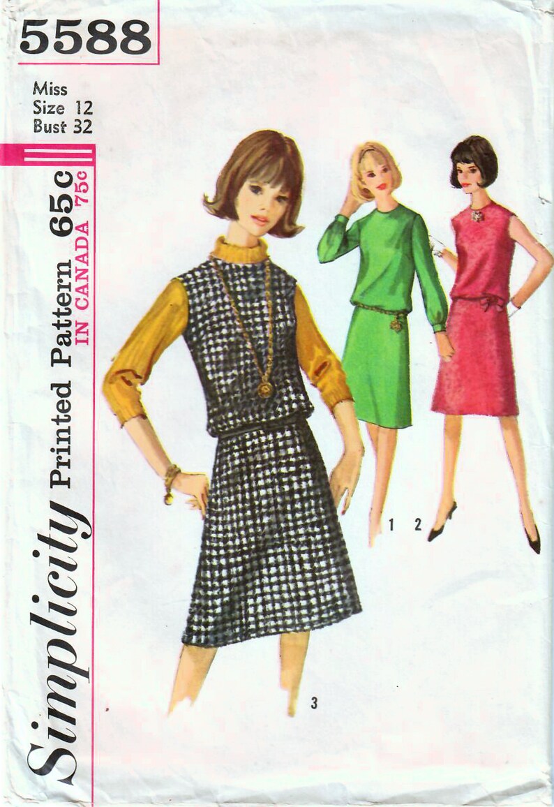 1960s Simplicity 5588 Vintage Sewing Pattern Blouson Dress | Etsy