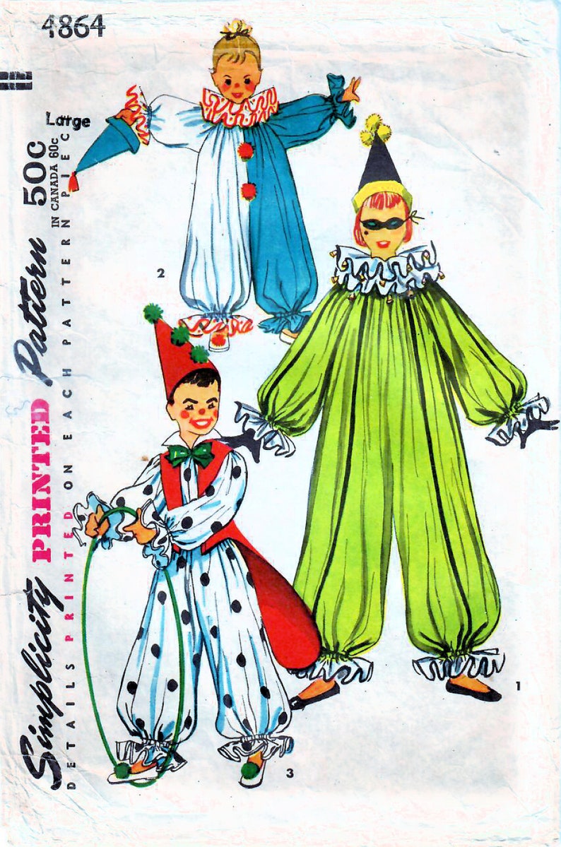 1950s Simplicity 4864 Vintage Sewing Pattern Child's Clown - Etsy