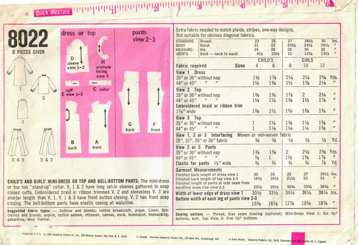 1960s Simplicity 8022 Vintage Sewing Pattern Girl's Tunic - Etsy Sweden