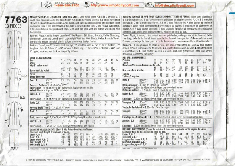 1990s Simplicity 7763 UNCUT Vintage Sewing Pattern Misses | Etsy