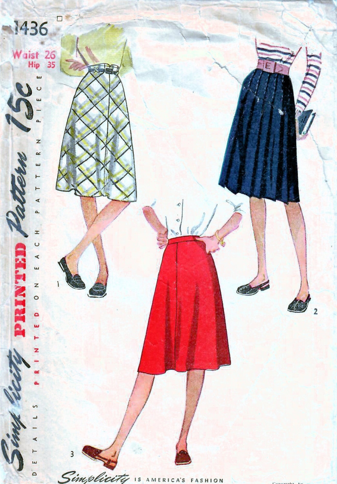 1940s Simplicity 1436 Vintage Sewing Pattern Teen Swing Skirt, Flared ...