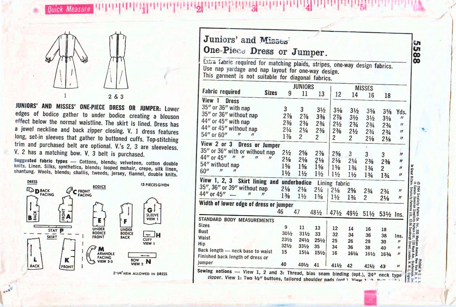 1960s Simplicity 5588 Vintage Sewing Pattern Blouson Dress | Etsy