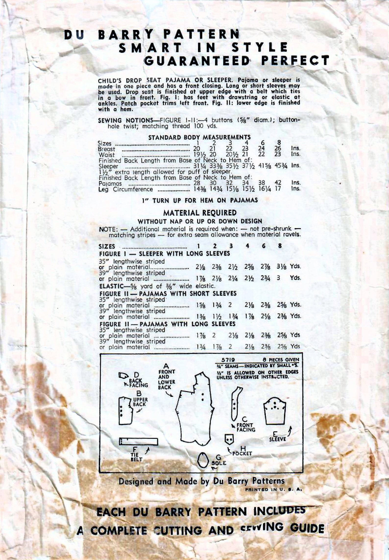 1940s Du Barry 5719 Vintage Sewing Pattern Child Boy Girl One - Etsy