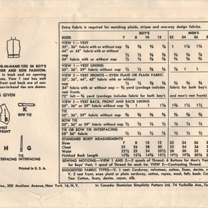 1950s Simplicity 1370 UNCUT Vintage Sewing Pattern Boys Vest, Bow Tie ...