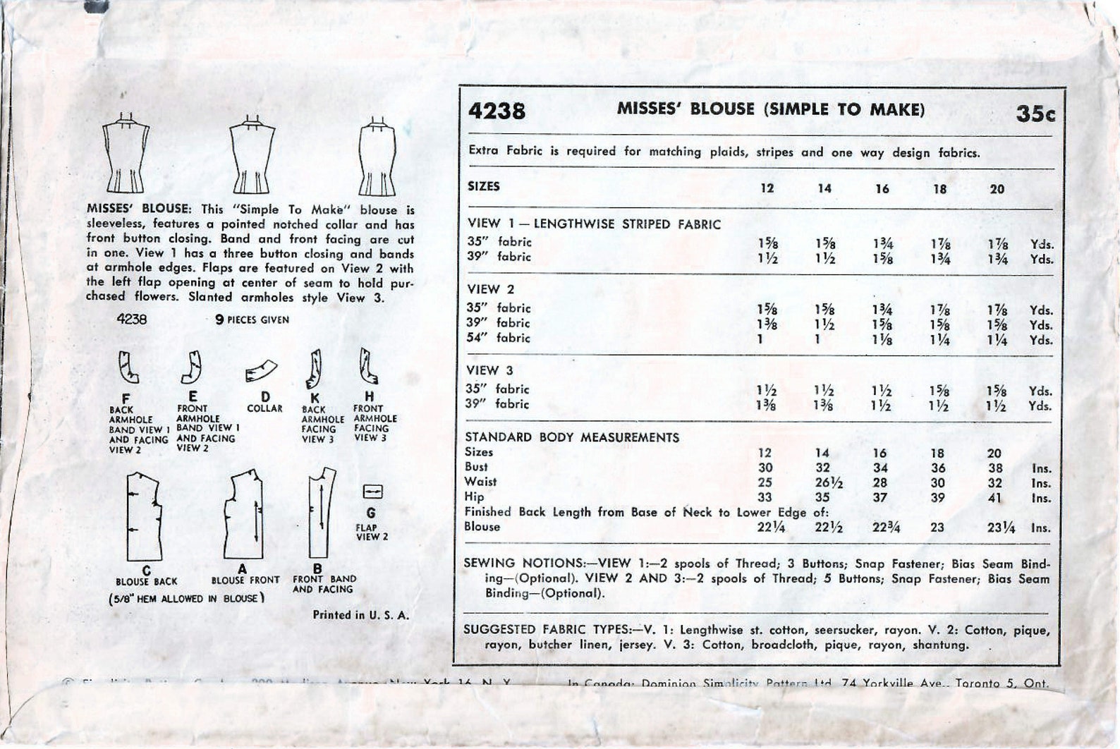 1950s Simplicity 4238 Vintage Sewing Pattern Misses Shirtwaist - Etsy