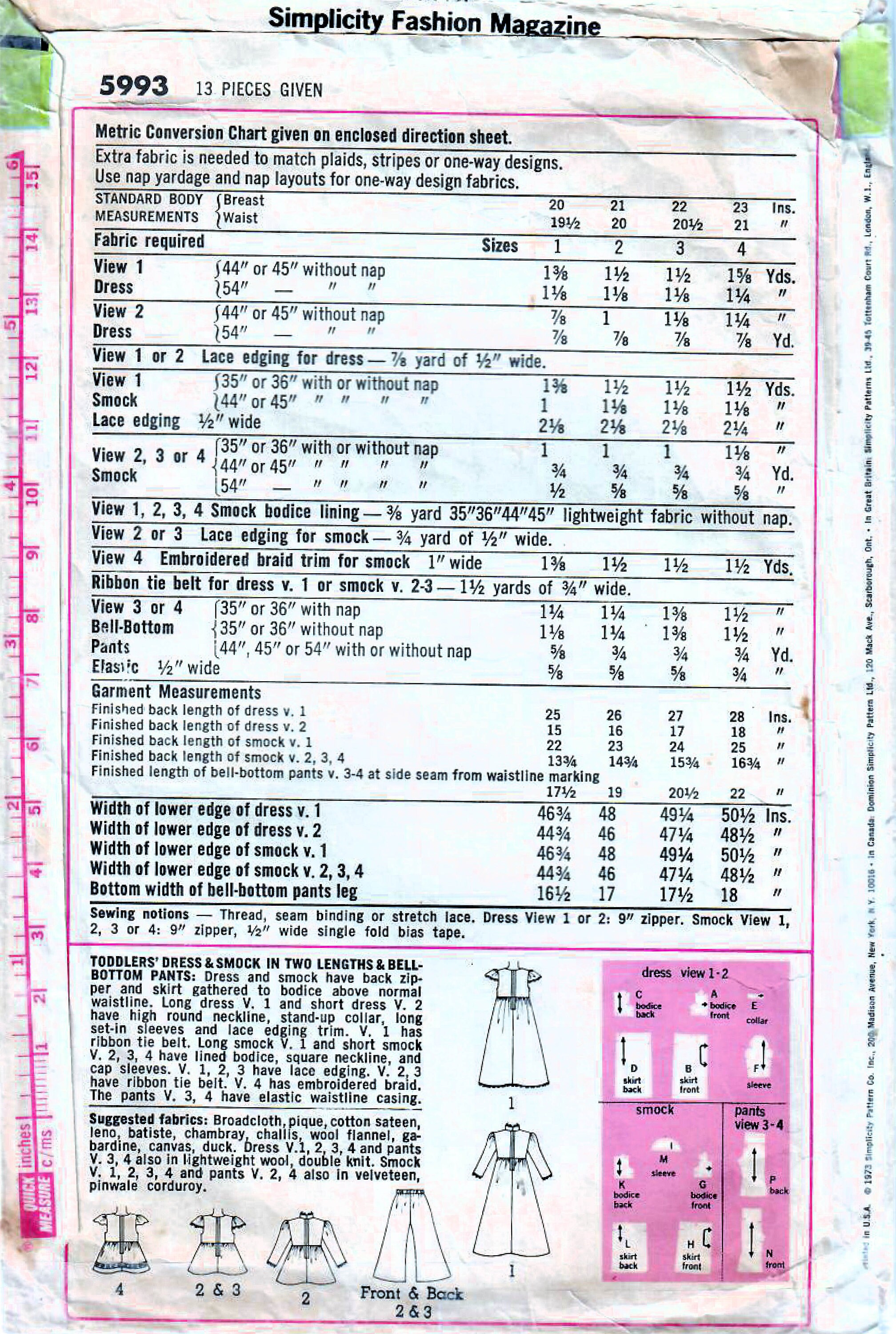 1970s Simplicity 5993 Vintage Sewing Pattern Toddler Full Skirt Dress ...