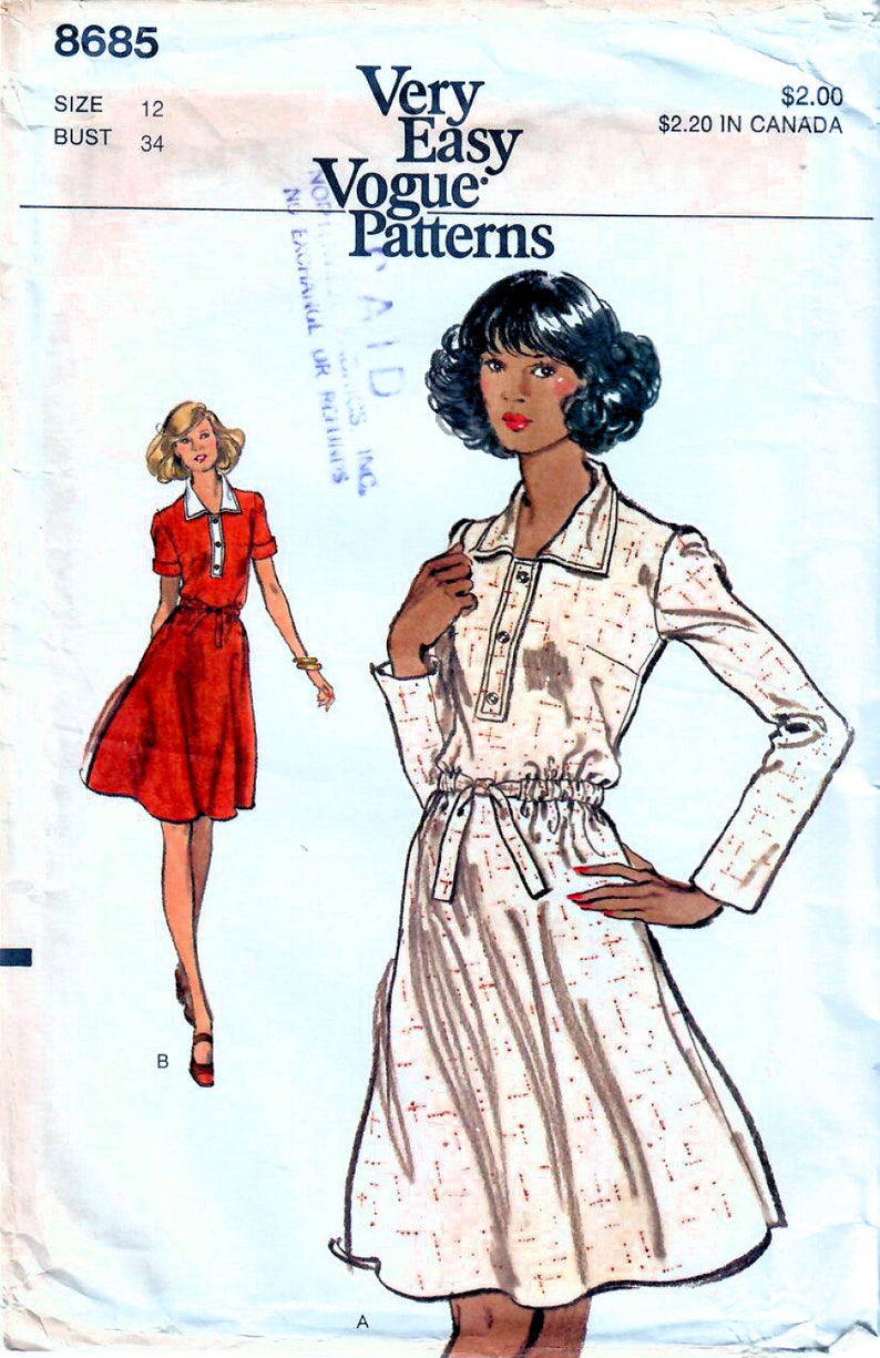 1970s Vogue 8685 Vintage Sewing Pattern Shirtwaist Dress - Etsy