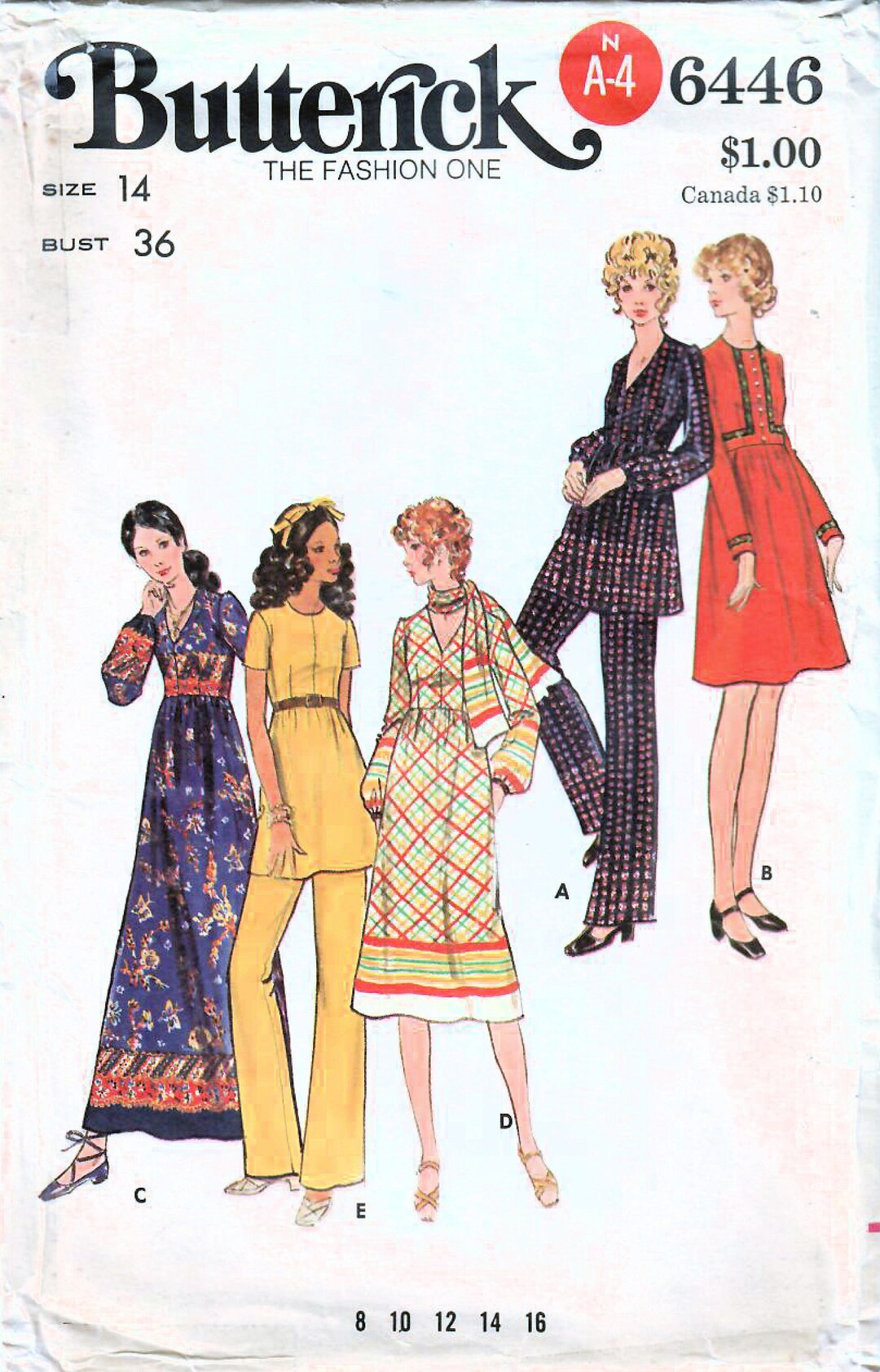 1970s Butterick 6446 UNCUT Vintage Sewing Pattern Misses High Waist ...