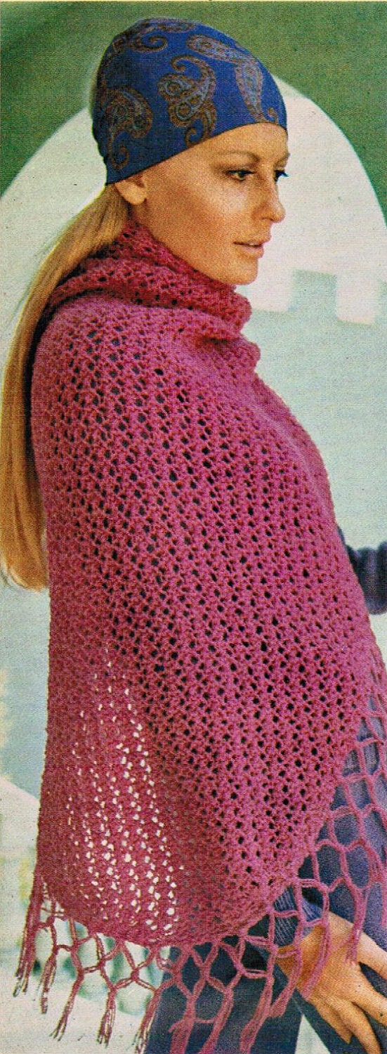 1970s Knitting Pattern PDF File Misses Shawl and Poncho One - Etsy