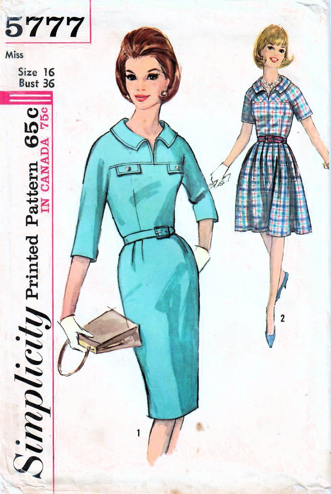 1960s Simplicity 5777 Vintage Sewing Pattern Misses Slim Dress, Full ...