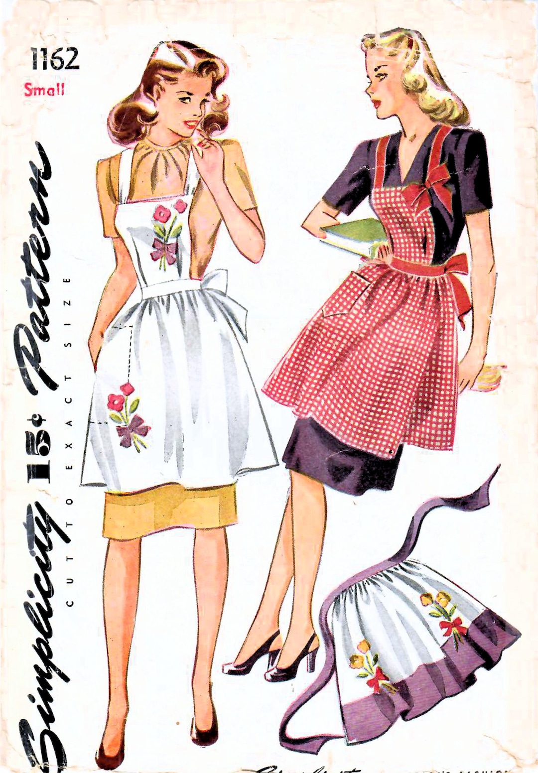 1940s Simplicity 1162 Vintage Sewing Pattern Full Apron, Bib Apron ...