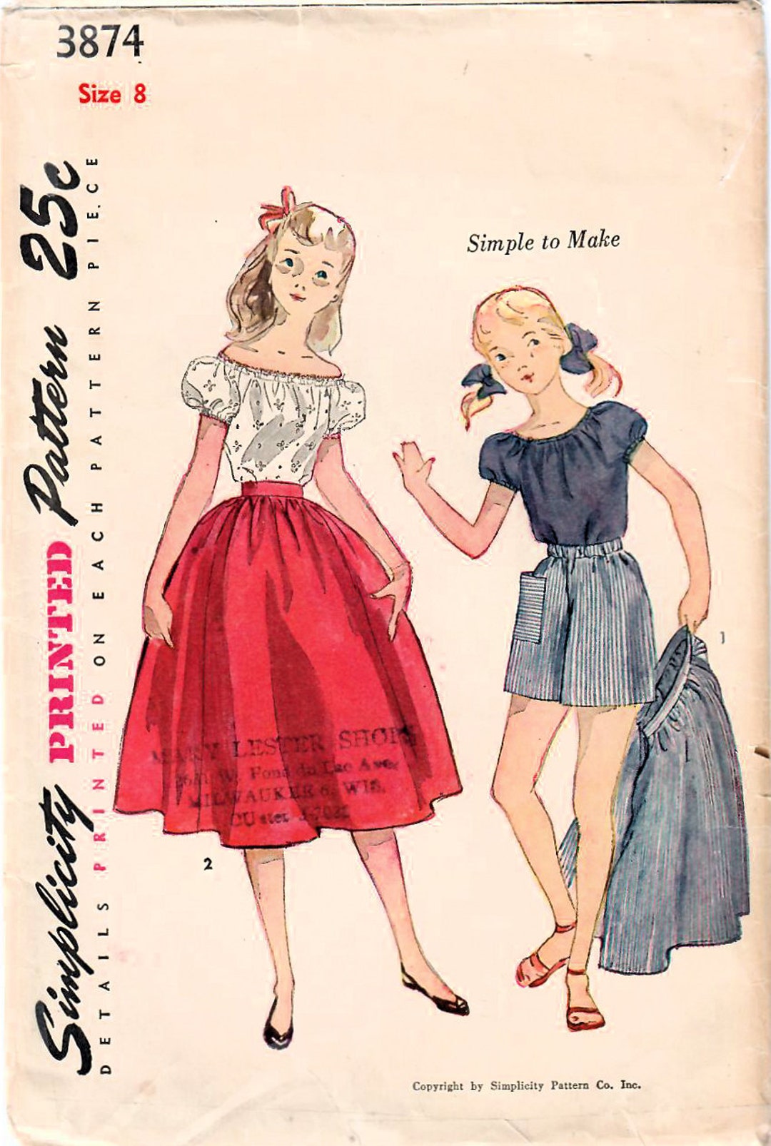1950s Simplicity 3873 Vintage Sewing Pattern Girl's - Etsy