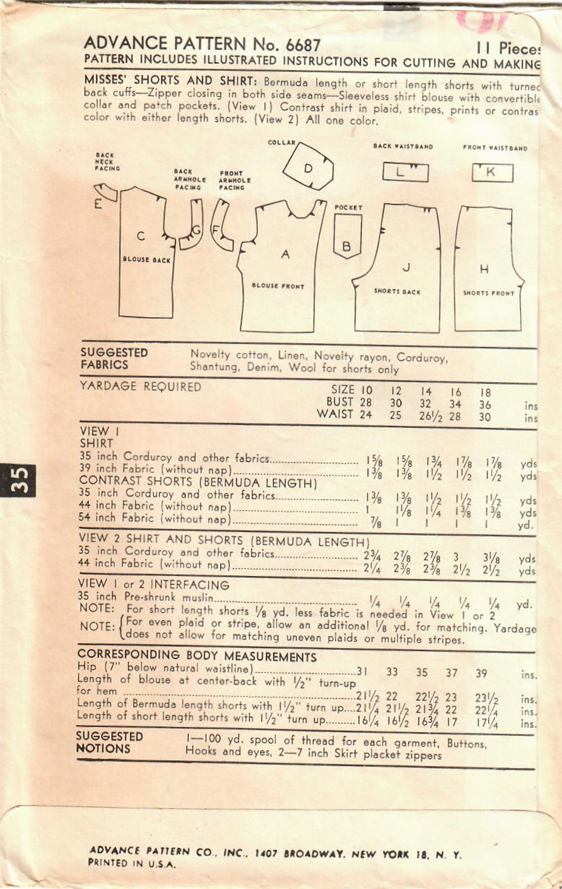 1950s Advance 6687 UNUSED Vintage Sewing Pattern Misses Sleeveless ...