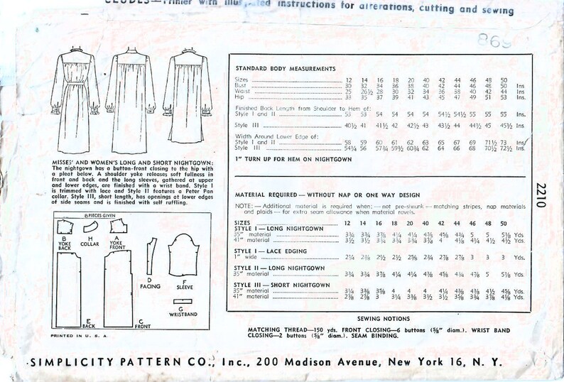 1940s Simplicity 1402 / 2210 Vintage Sewing Pattern Misses - Etsy
