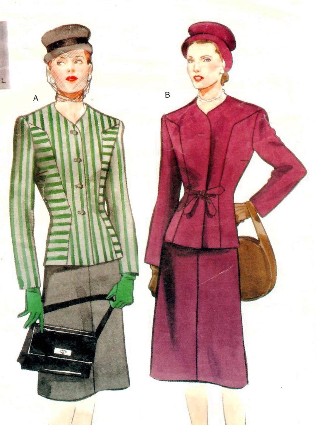 1990s Retro 40s Vintage Suit, Jacket, Skirt Sewing Pattern: Vogue 2199 ...
