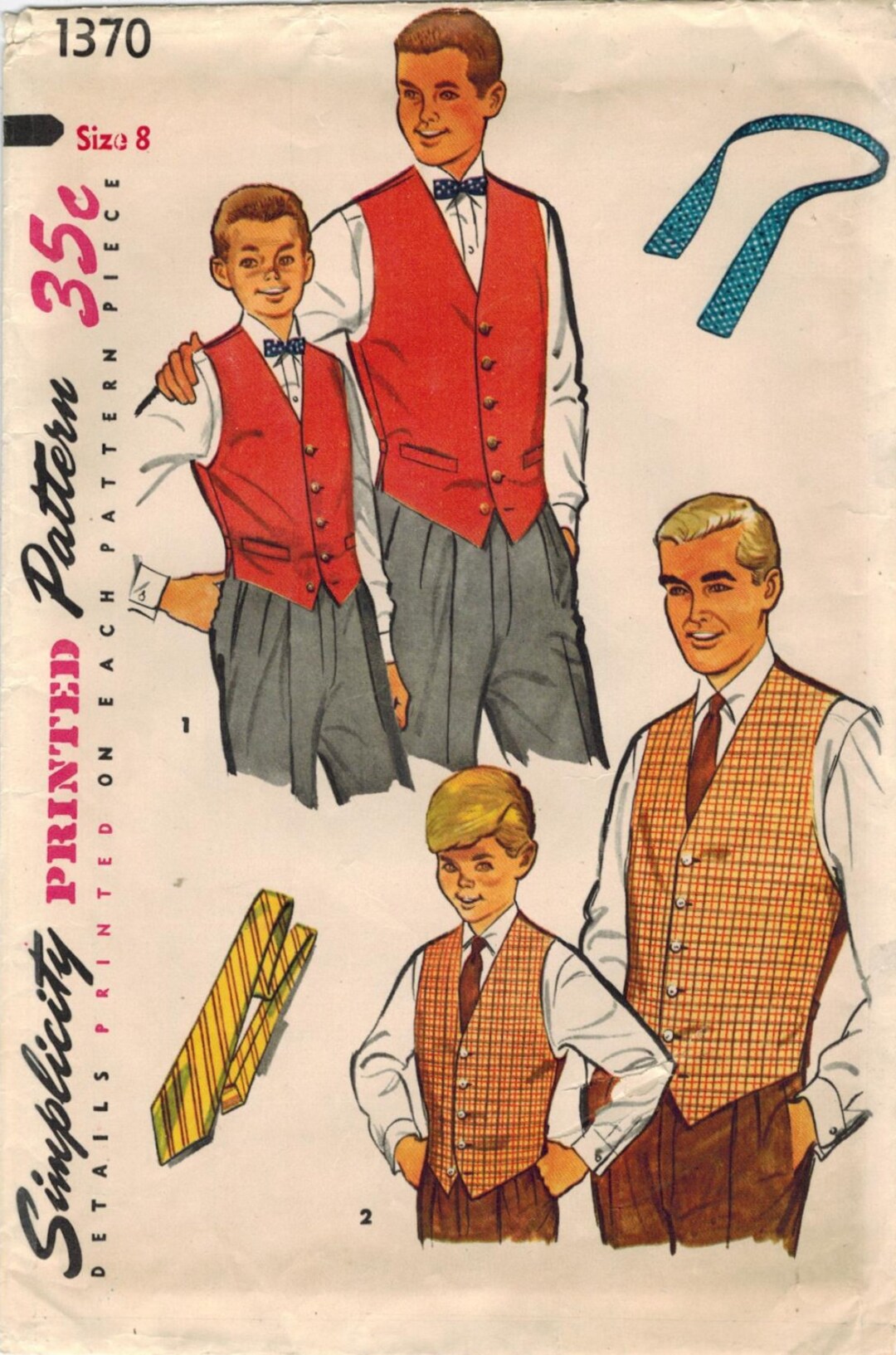 1950s Simplicity 1370 UNCUT Vintage Sewing Pattern Boys Vest, Bow Tie ...