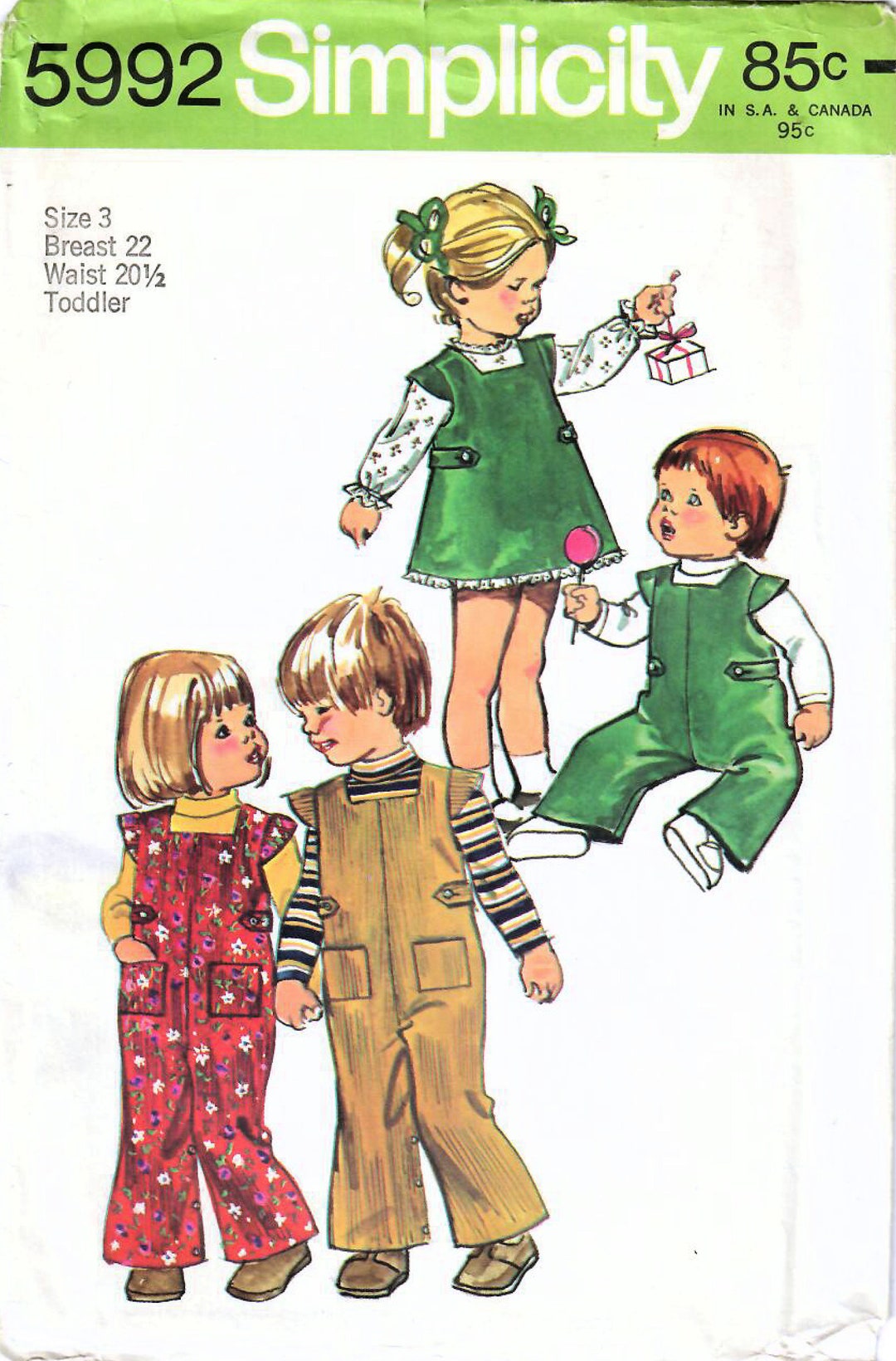 1970s Simplicity 5992 UNCUT Vintage Sewing Pattern Toddler Overalls ...