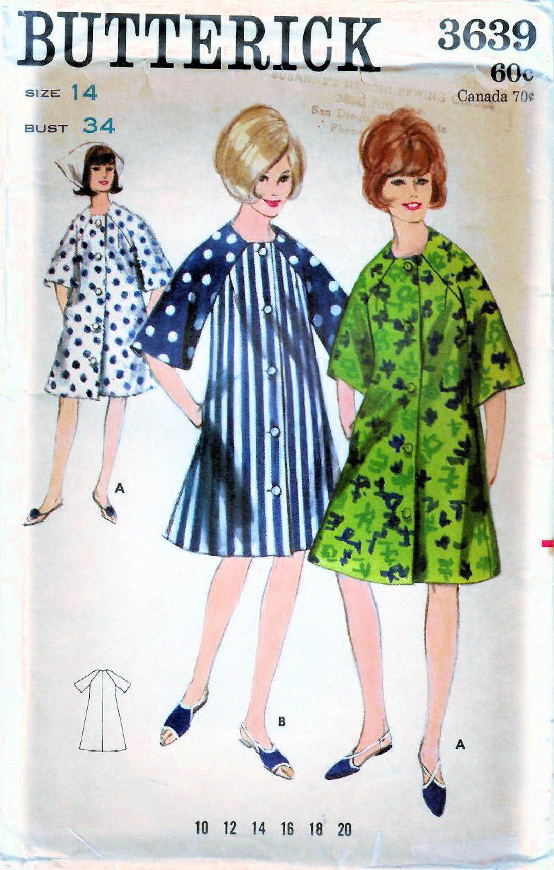 1960s Butterick 3639 UNUSED Vintage Sewing Pattern Tent Robe, Short ...