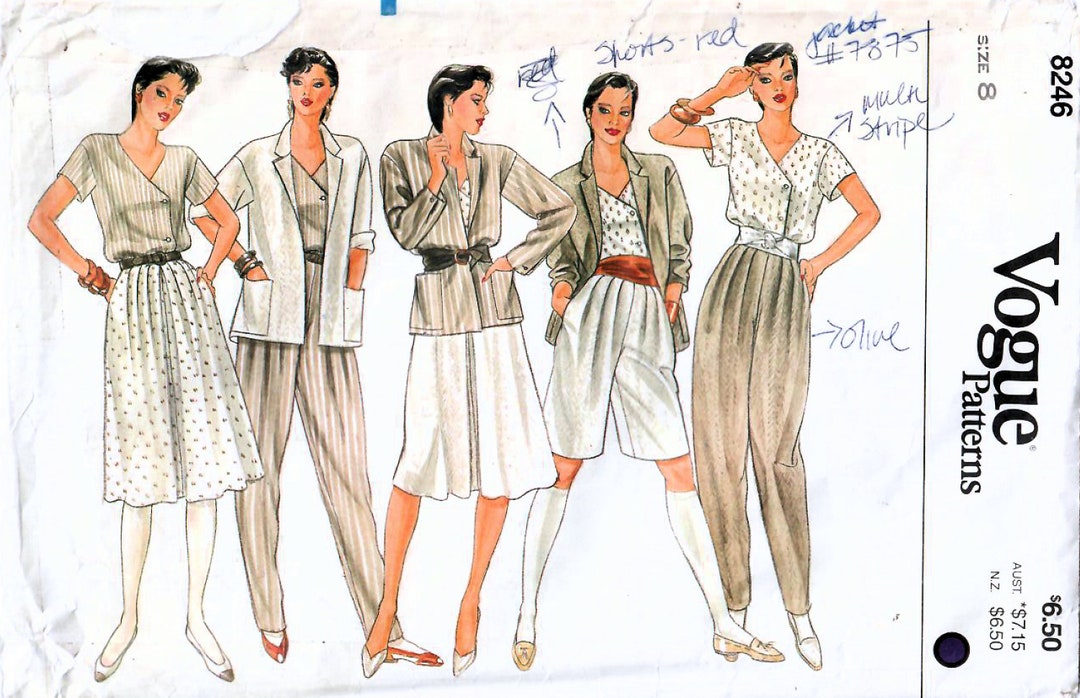 1980s Vogue 8246 Vintage Sewing Pattern Misses Casual Wardrobe, Jacket ...
