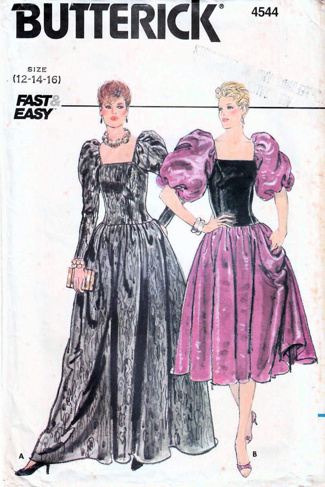 1980s Butterick 4544 UNCUT Vintage Sewing Pattern Misses Formal Dress ...