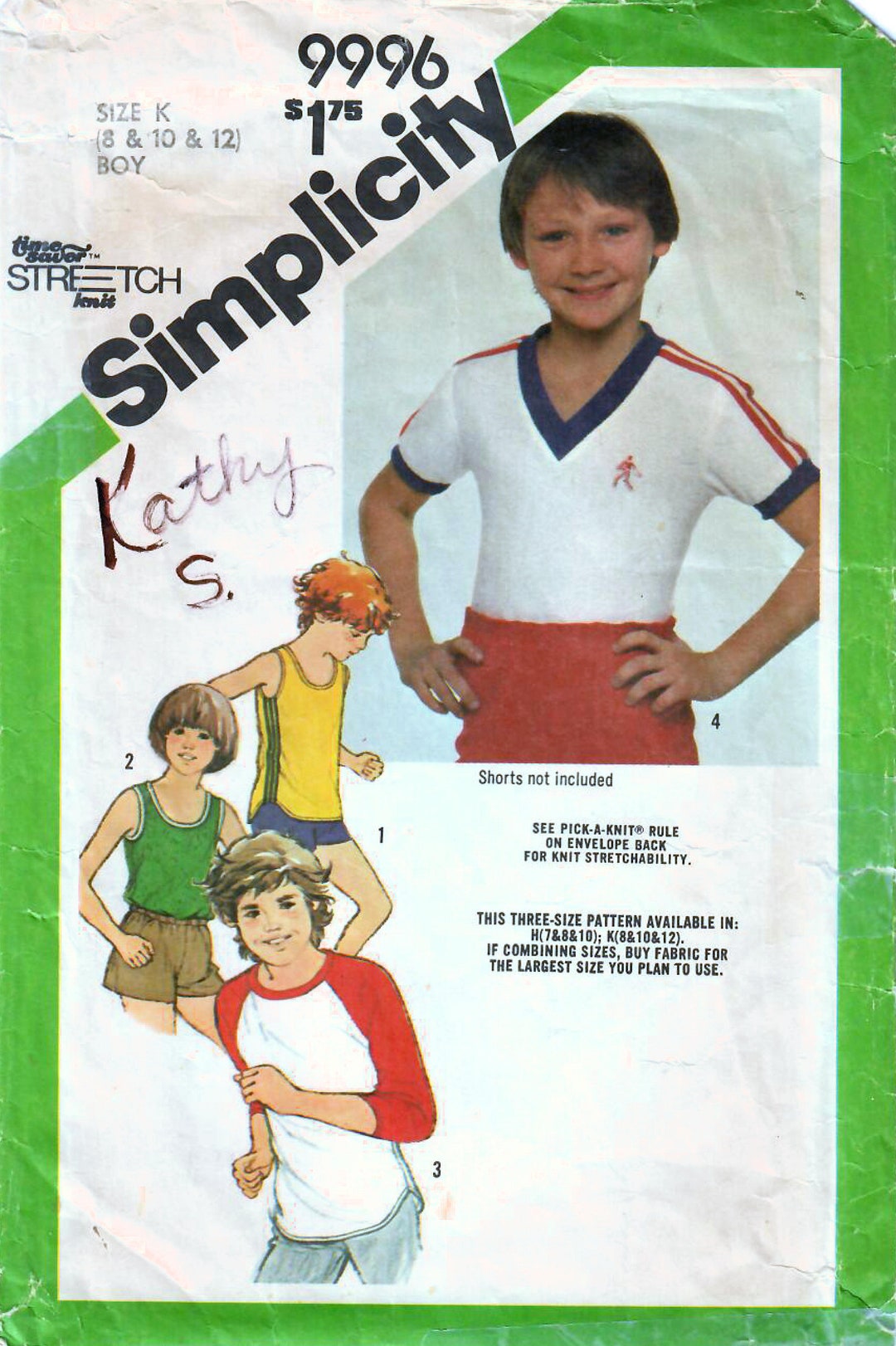 1980s Simplicity 9996 Vintage Sewing Pattern Boys T-shirt, Tank Top ...