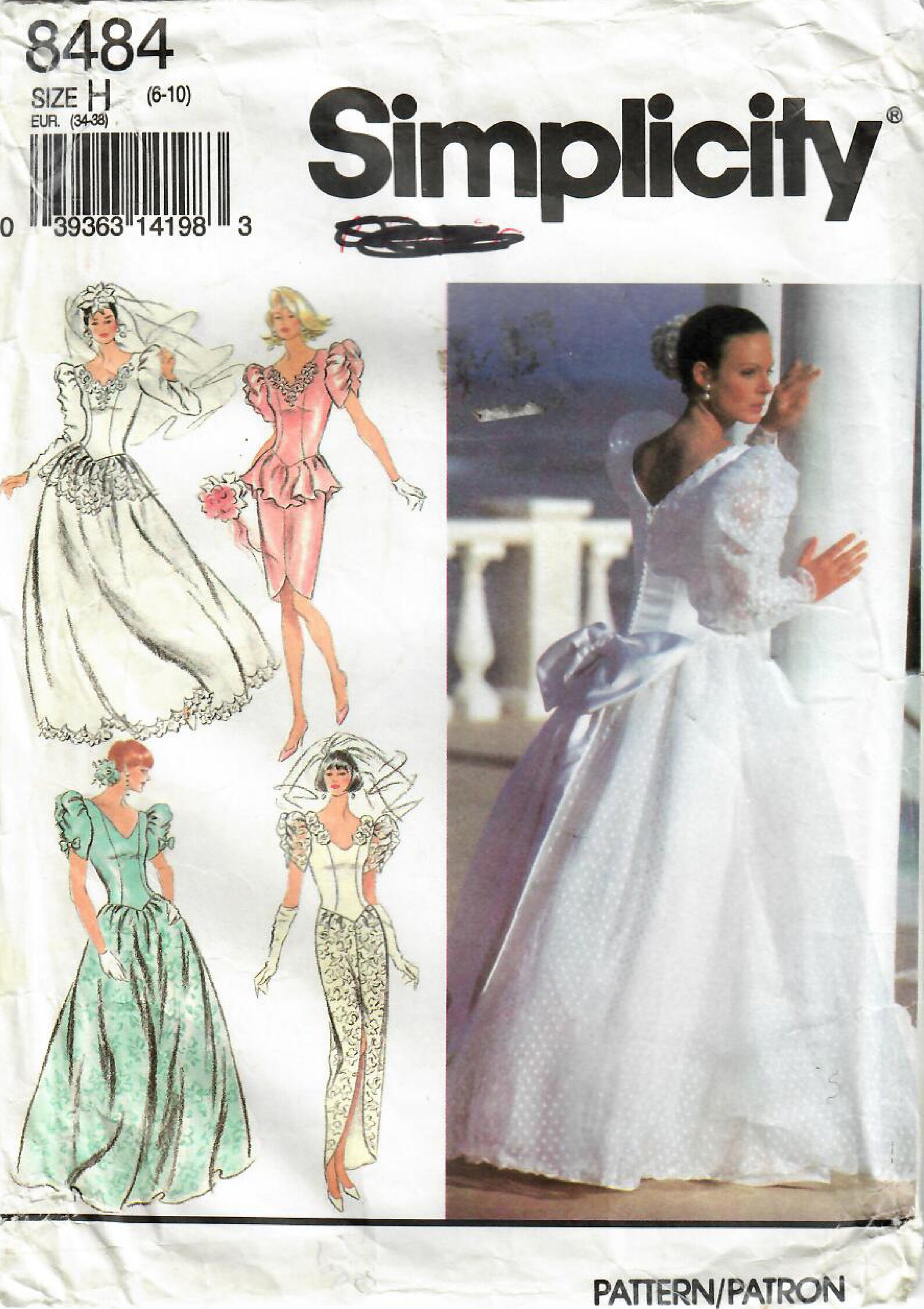 1990s Simplicity 8484 Vintage Sewing Pattern Misses Bridal Dress ...