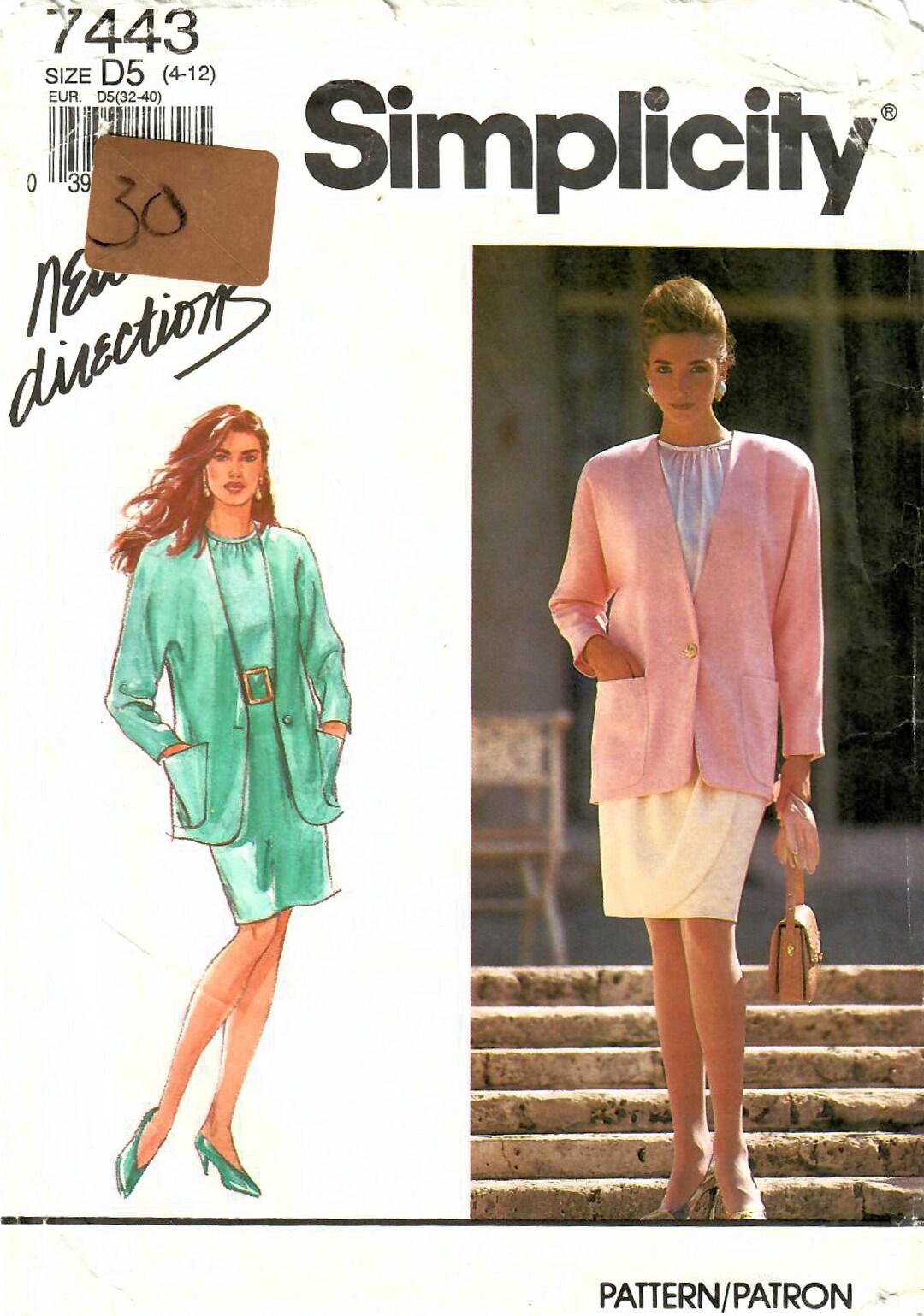 1990s Simplicity 7443 UNCUT Vintage Sewing Pattern Suit, Blouse, Slim ...